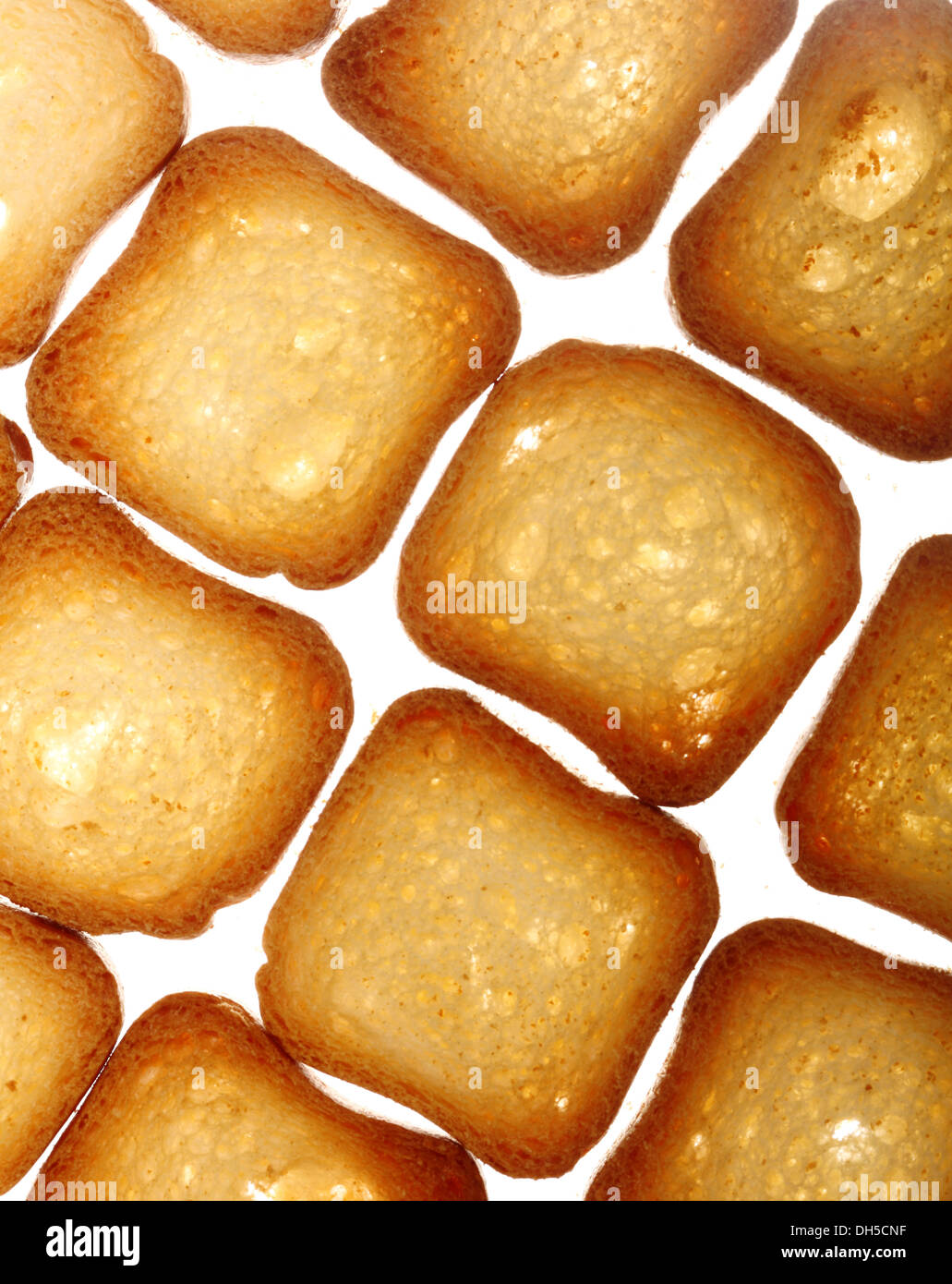 Many small dried rusks bread loaf toast biscuits as texture background ...