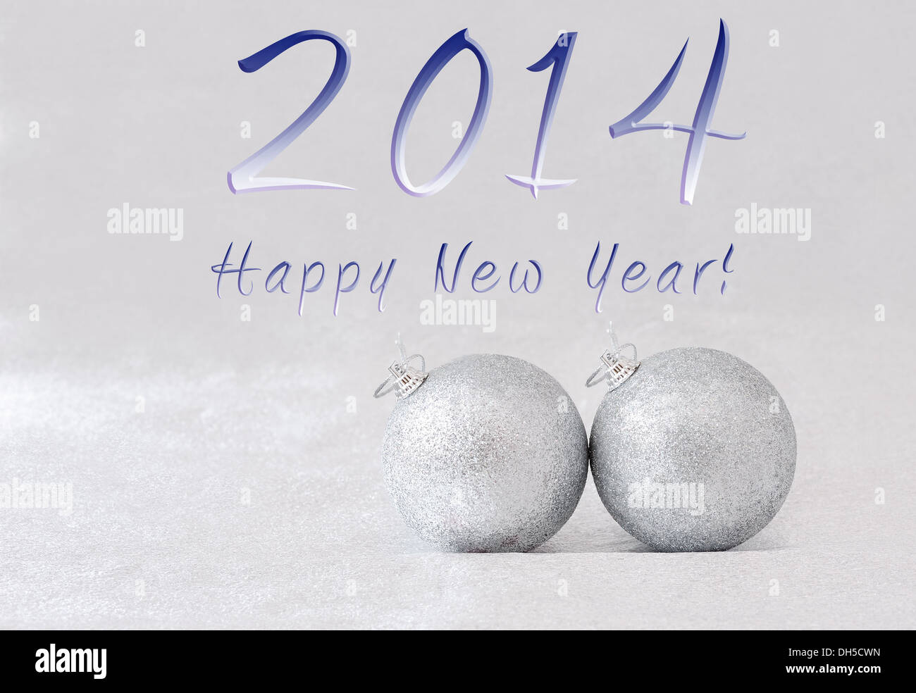 happy new year 2014 - two silver balls for the Christmas tree on gray ...
