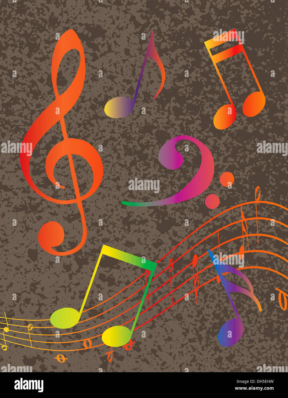 Rainbow Colors Musical Notes with Treble Clef on Grunge Textured ...