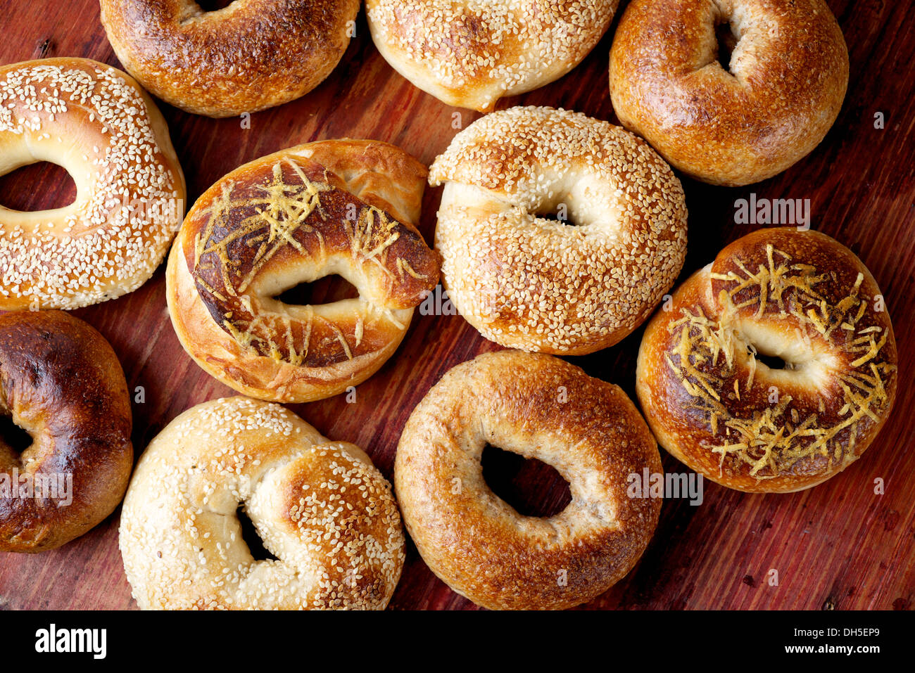 aerial view of assorted bagels Stock Photo - Alamy