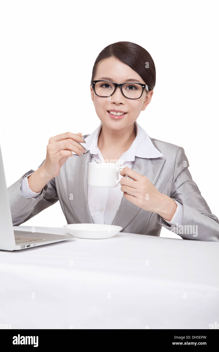 Young business lady and computer Stock Photo - Alamy