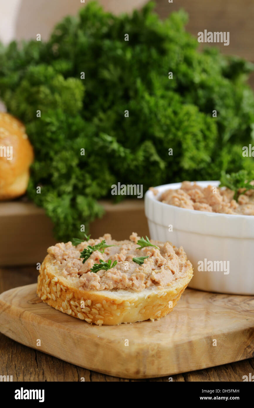 homemade meat snack chicken liver pate with parsley Stock Photo - Alamy