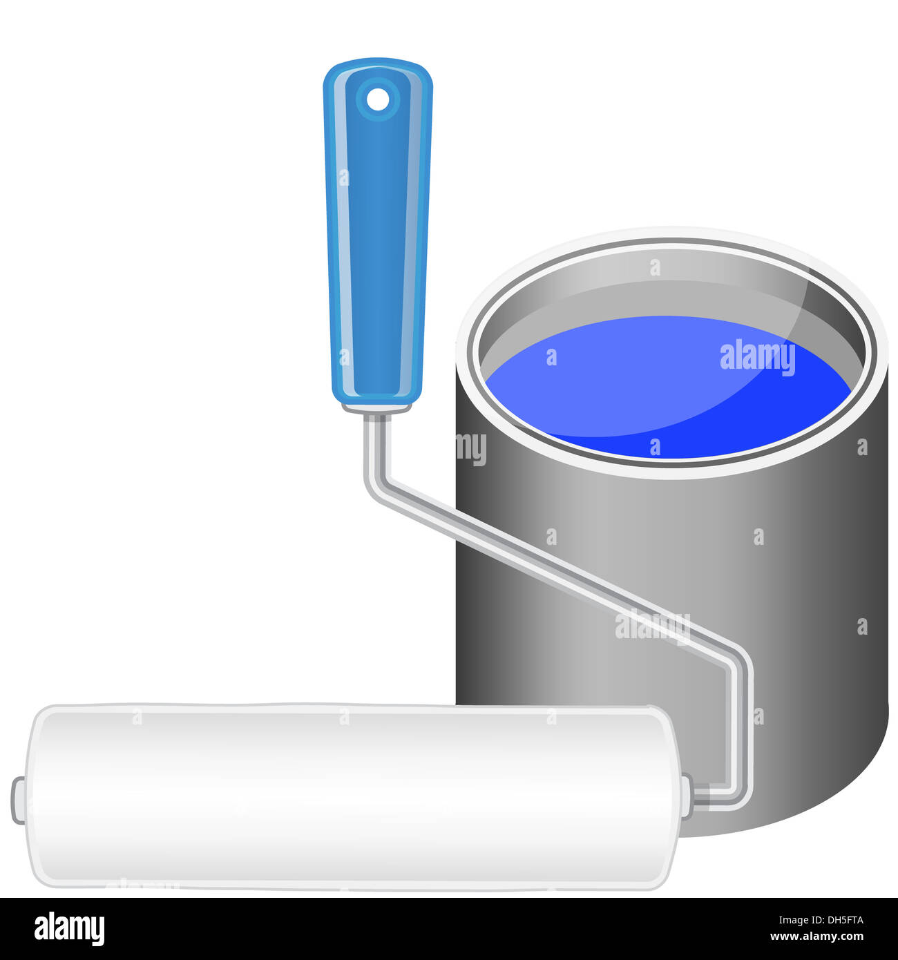 Paint roller and bucket with blue paint Stock Photo - Alamy