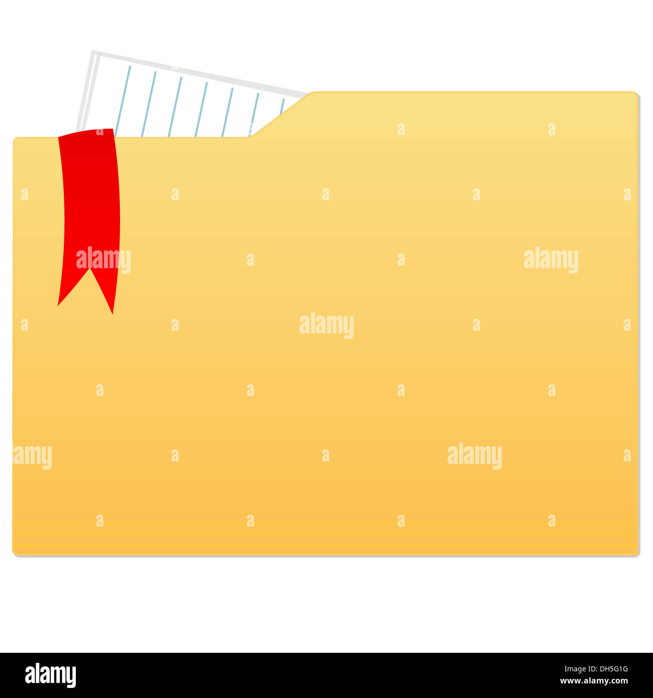 file folder with paper and red ribbon on white background Stock Photo ...