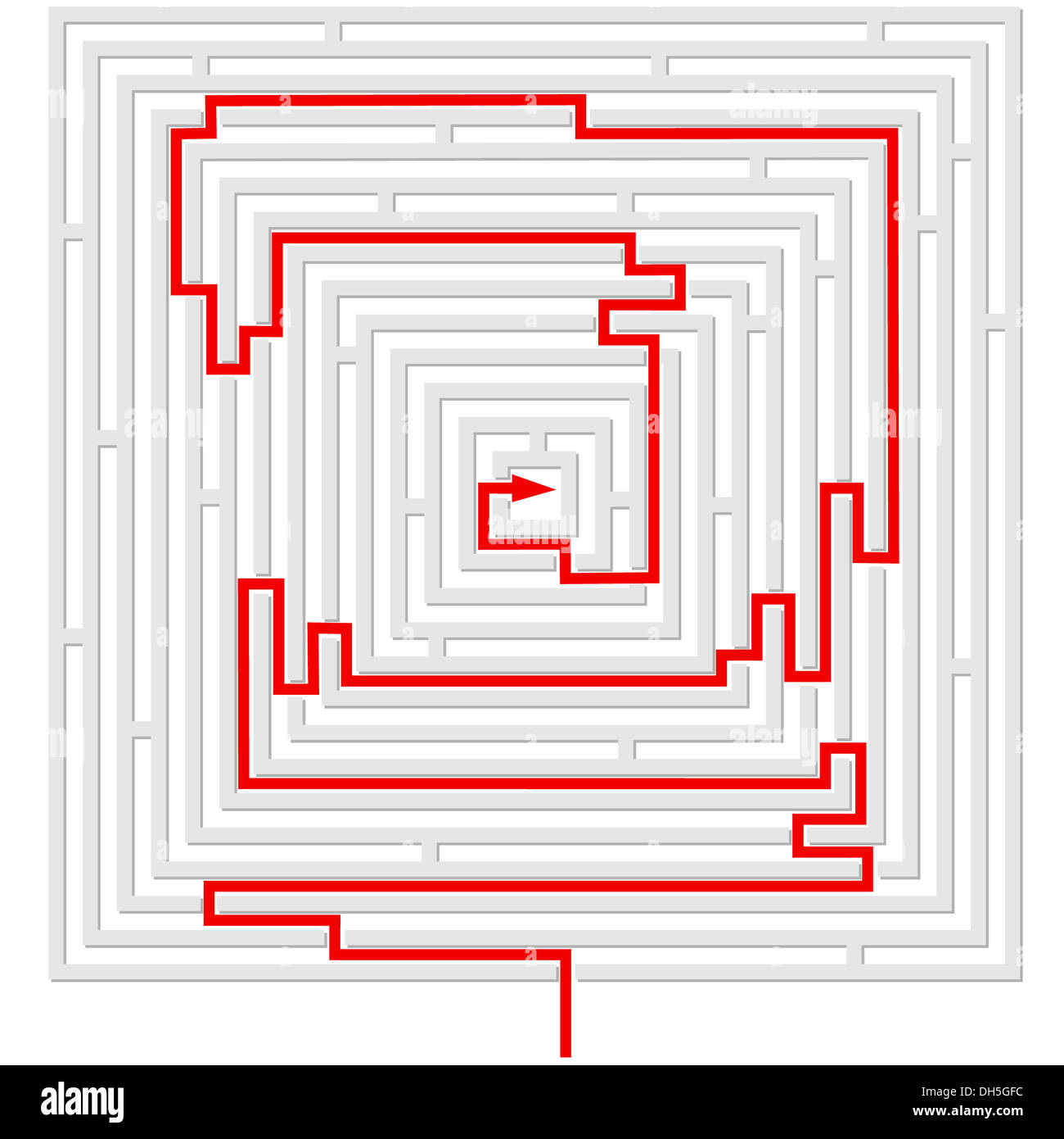 grey maze with red solution Stock Photo - Alamy
