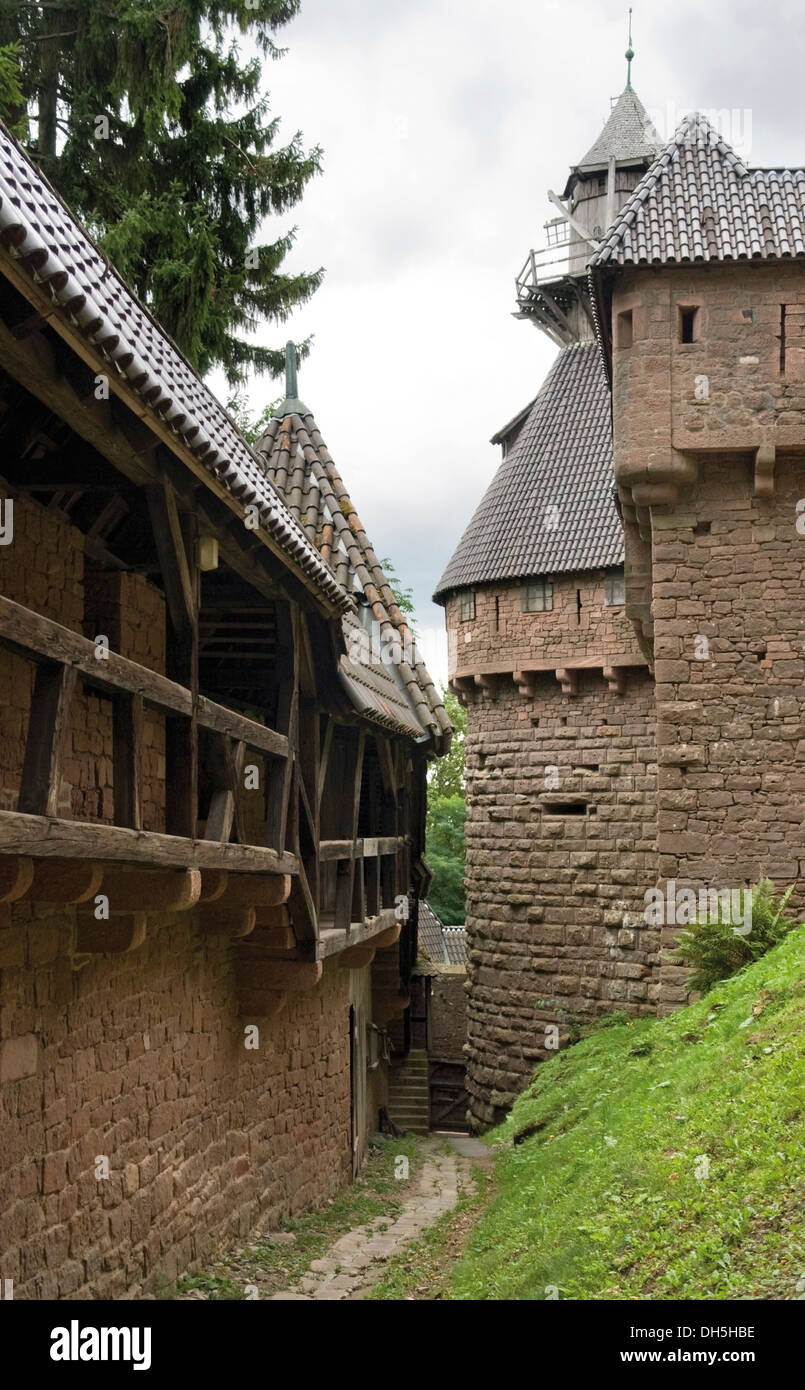 architectural detail around the Haut-Koenigsbourg Castle, a historic ...