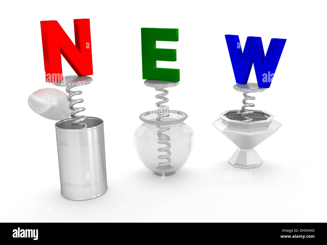 NEW Colorful Wording Pop Up Out of Various Containers Stock Photo - Alamy