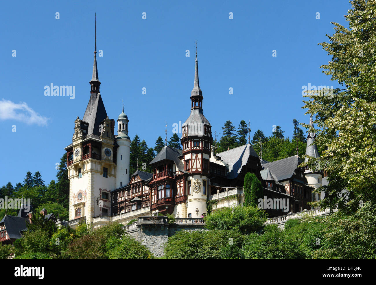 Peles Castle, a castle in the Carpathian Mountains in Romania Stock ...