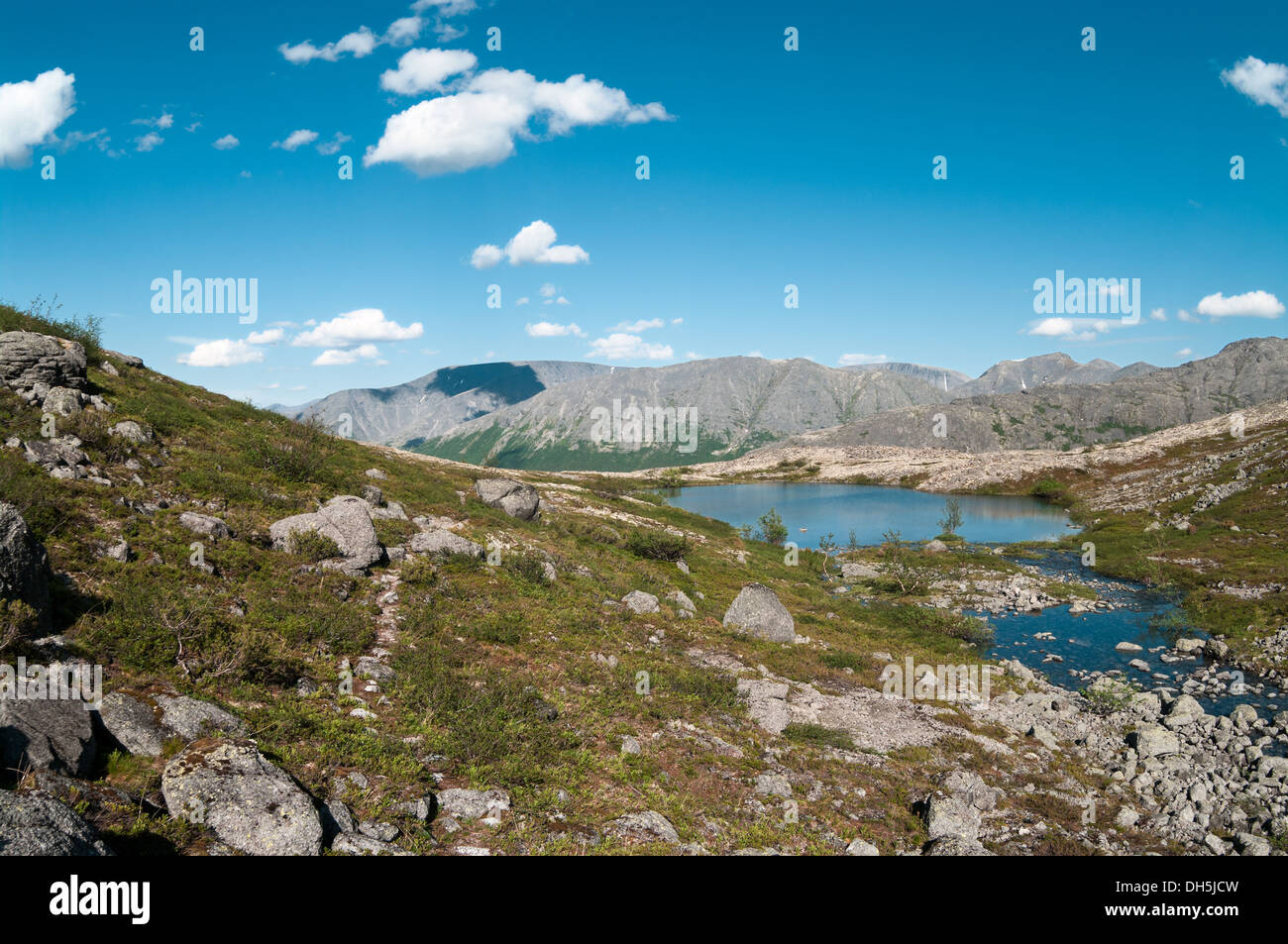 Khibiny mountain landscape with highland lakes in north of Kola ...