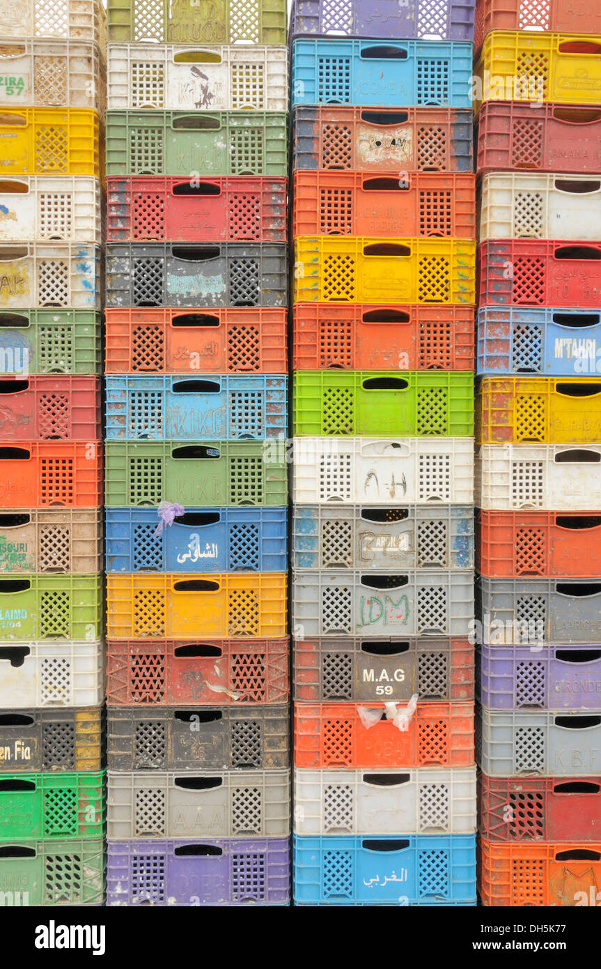 Fish crates in the port of Essaouira, Morocco, Africa Stock Photo - Alamy