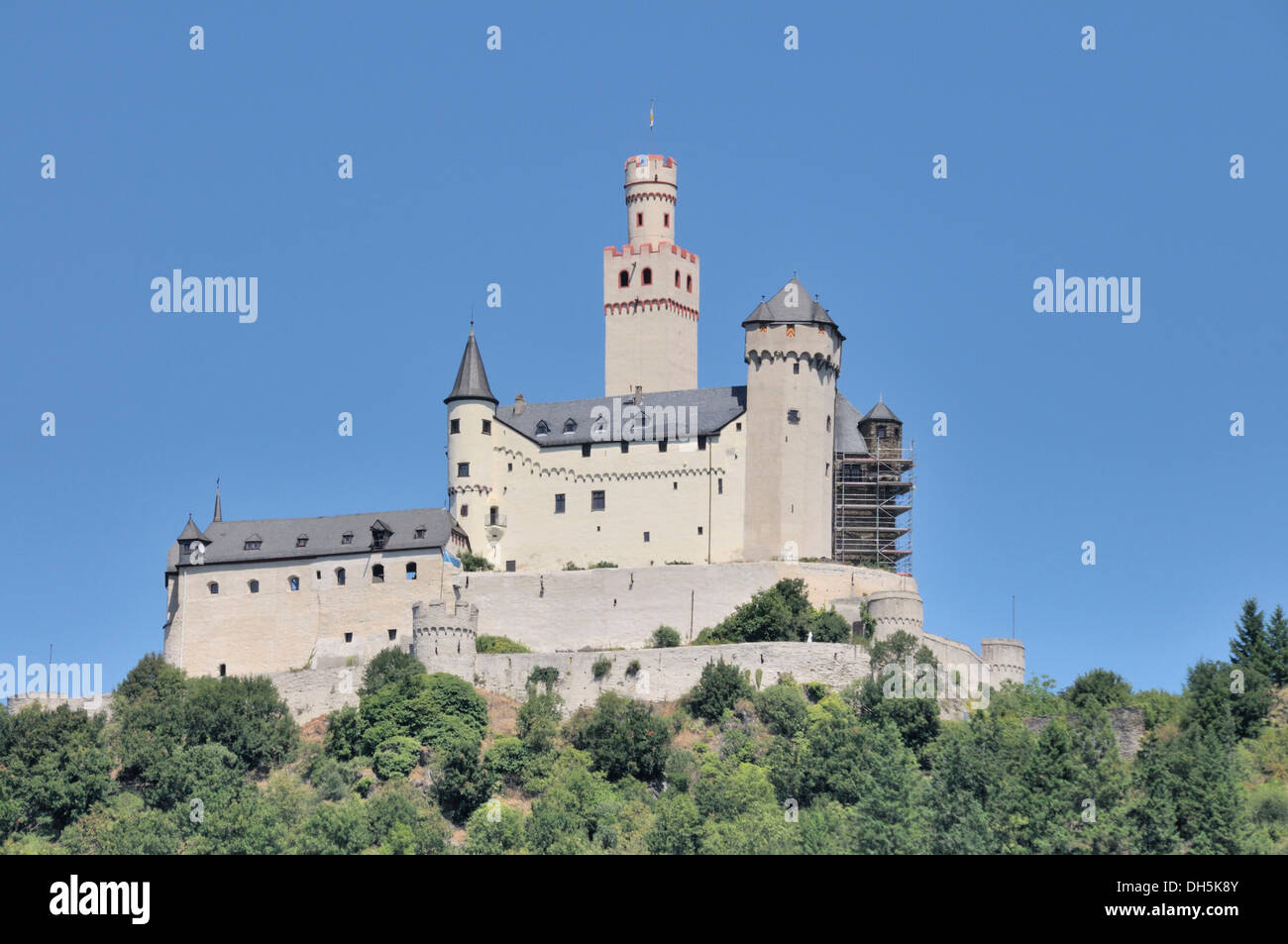 Romantic castle Marksburg zu Braubach, office of the German castle ...
