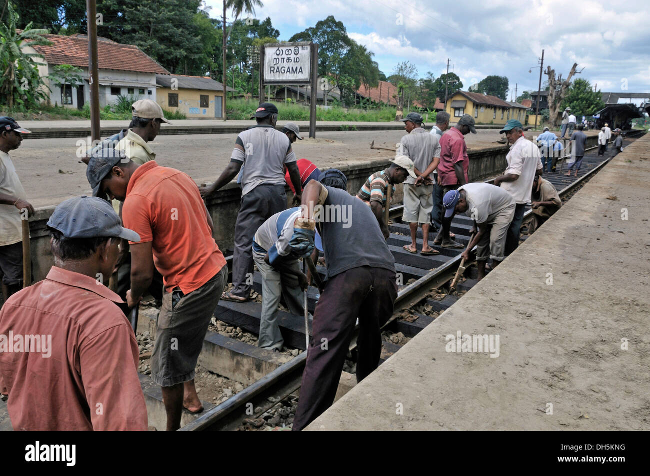 Maintenance of railway tracks, railway station in Ragama, Sri Lanka ...