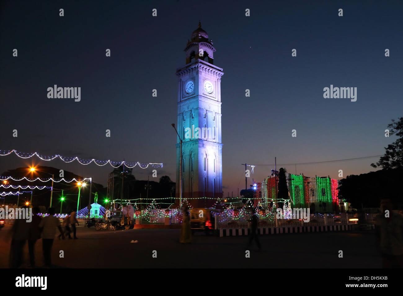 The Silver Jubilee clock tower, Mysore Palace, Mysore, Karnataka state ...