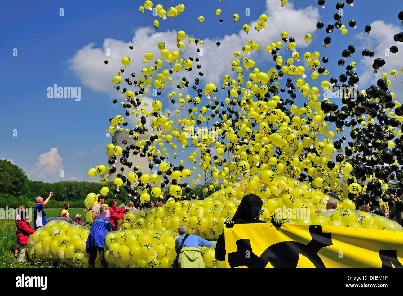 Anti nuclear power demonstration with balloons at the Gundremmingen ...