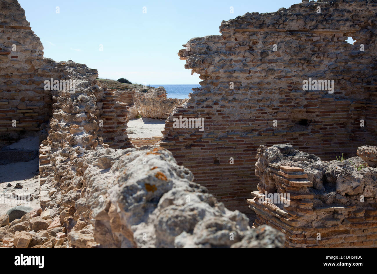 Nora Ruins, Thermal Baths on Seafront in Southern Sardinia Stock Photo ...