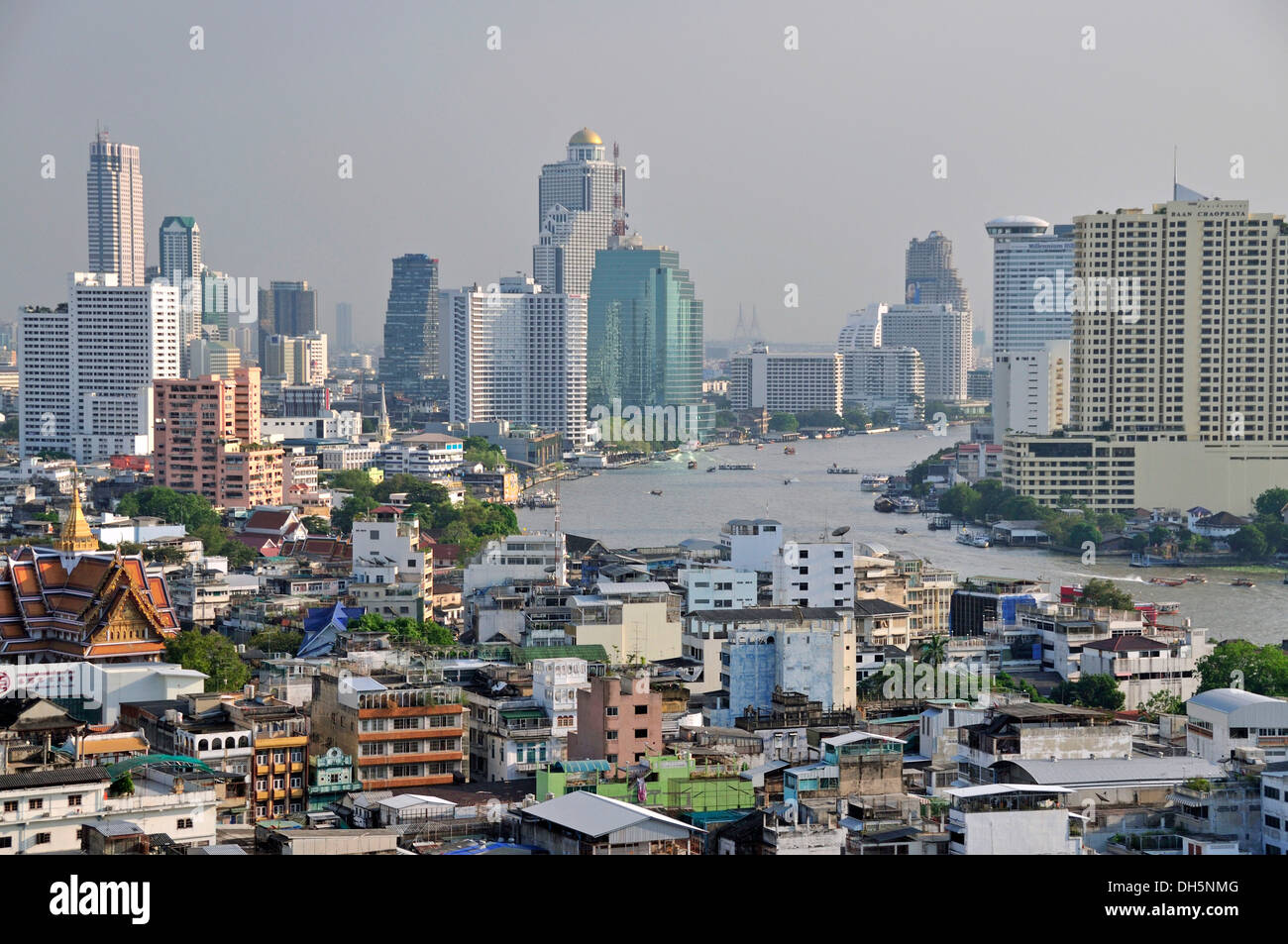 Panoramic view of Chinatown, Bang Rak Financial District with high-rise ...