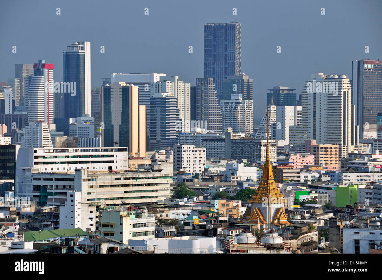 Panoramic view of Chinatown, Bang Rak Financial District with high-rise ...