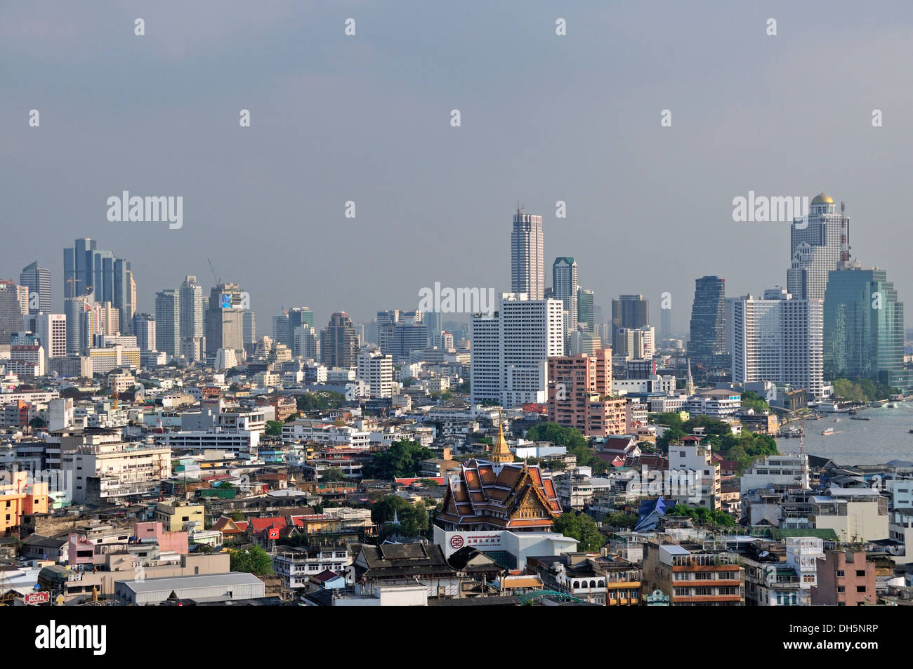 Panoramic view of Chinatown, Bang Rak Financial District with high-rise ...