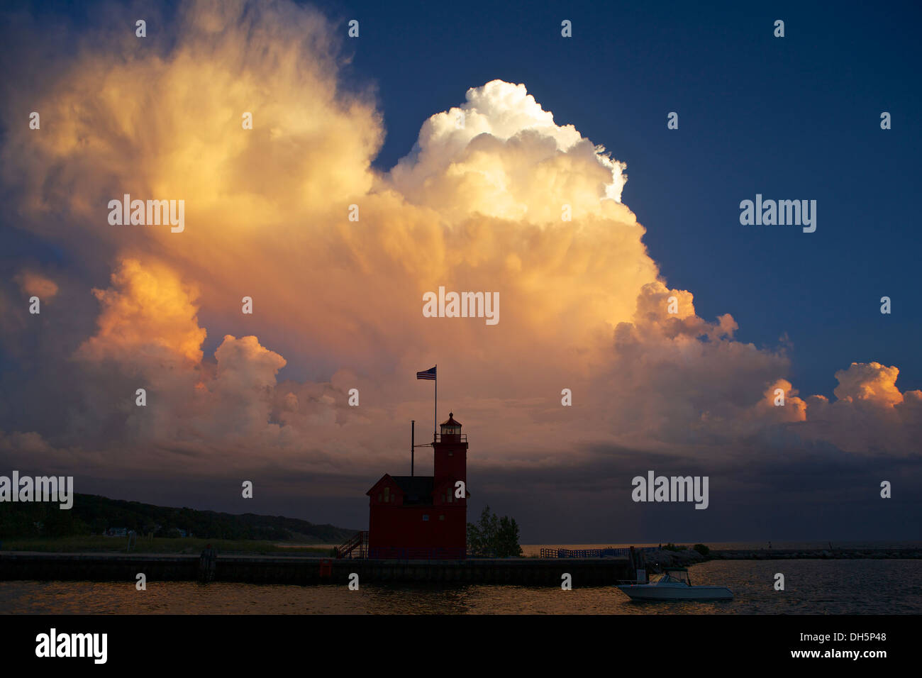 Red Lighthouse Storm Clouds