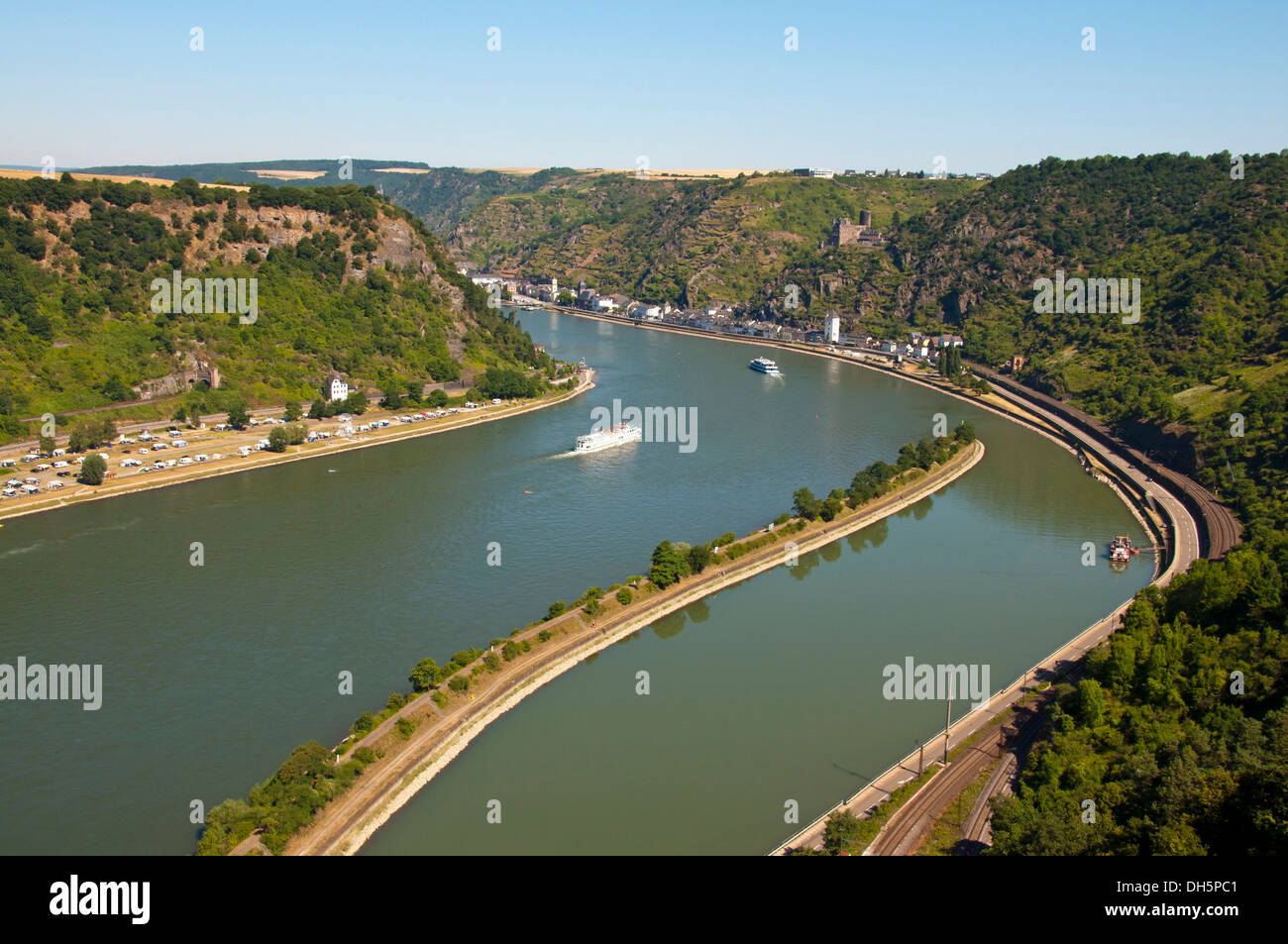 Excursion boats, Rhine River curves, Lorelei, Rhine Gorge, St ...