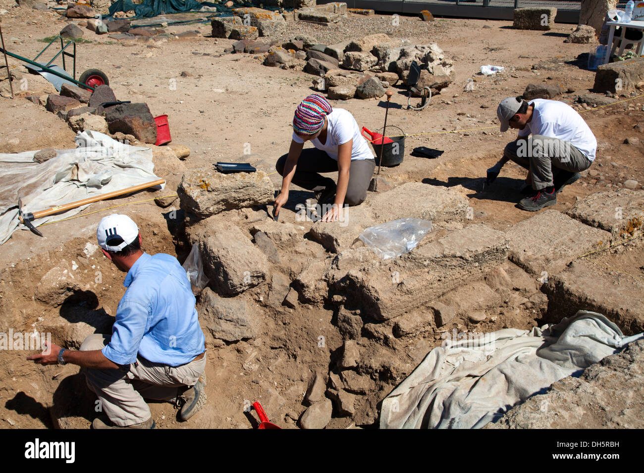 Archaeologists on Site Digging at Nora Ruins in Southern Sardinia ...