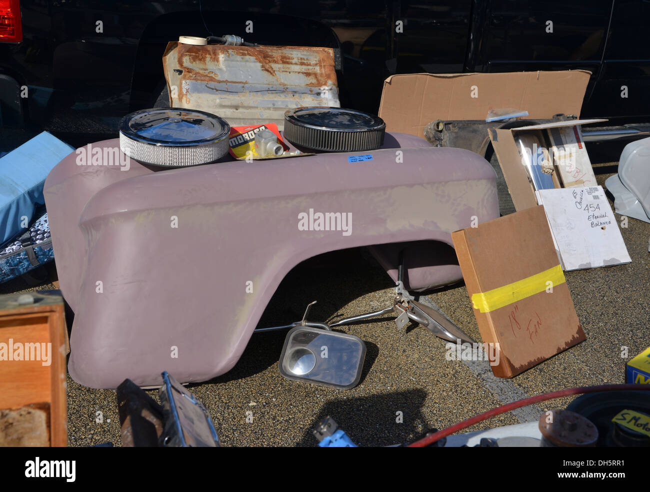 Car parts for sale at an auto jumble swap meet at Route 66 Raceway ...