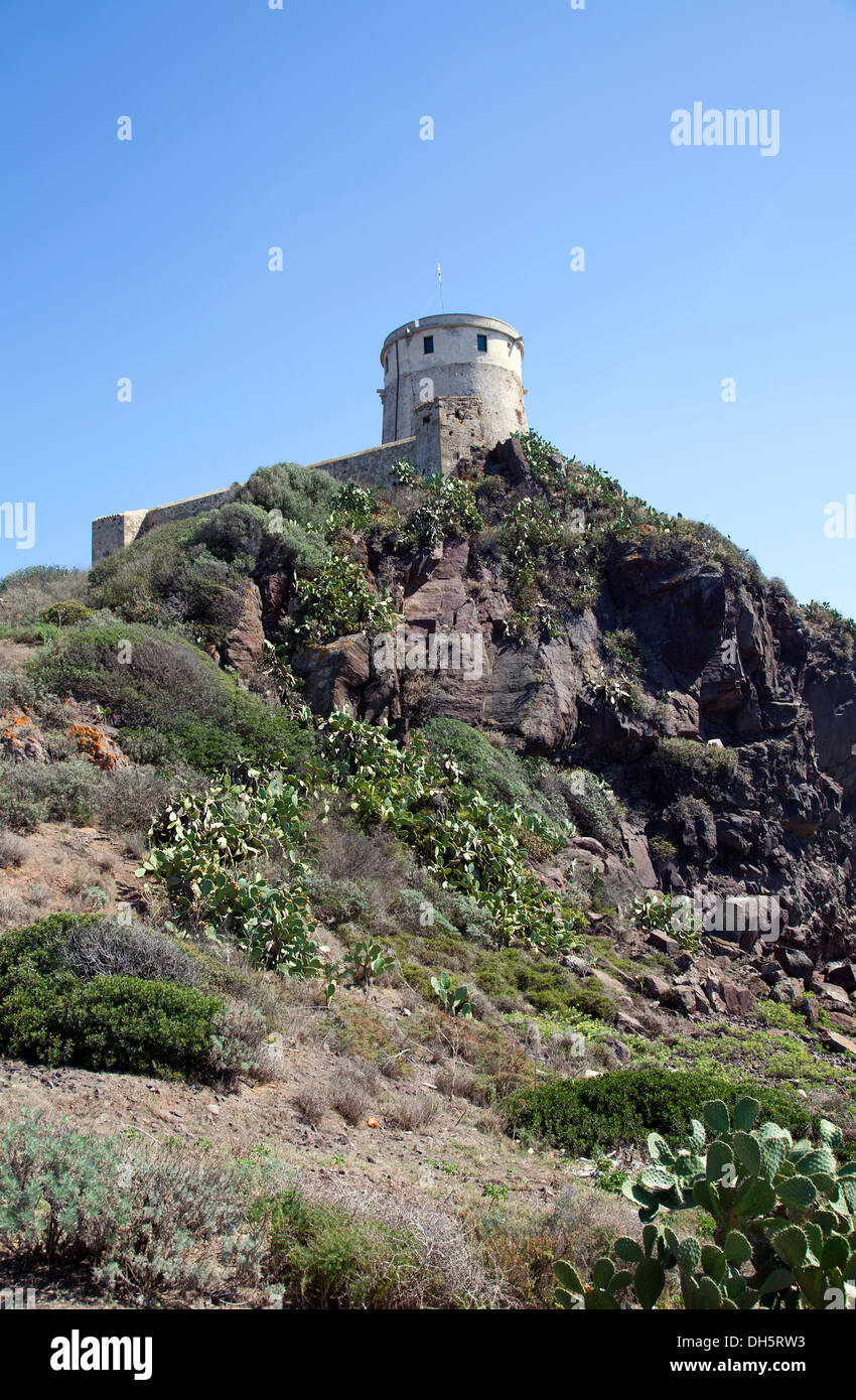 Capo di Pula Lighthouse Tower Fortification at Nora Ruins in Southern ...