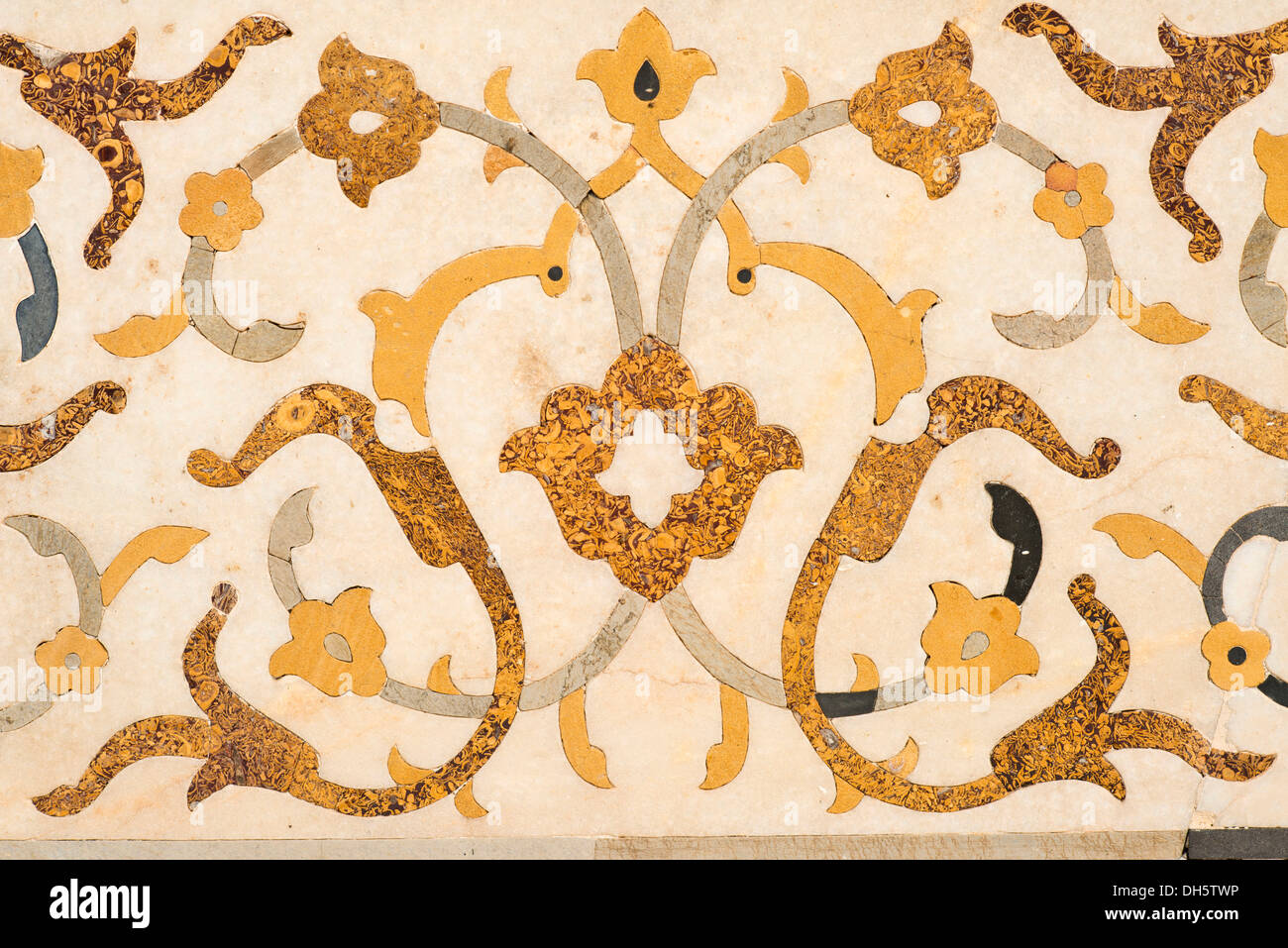 Intricate marble inlay of an Islamic mausoleum, tomb of Mirza Ghiyas ...