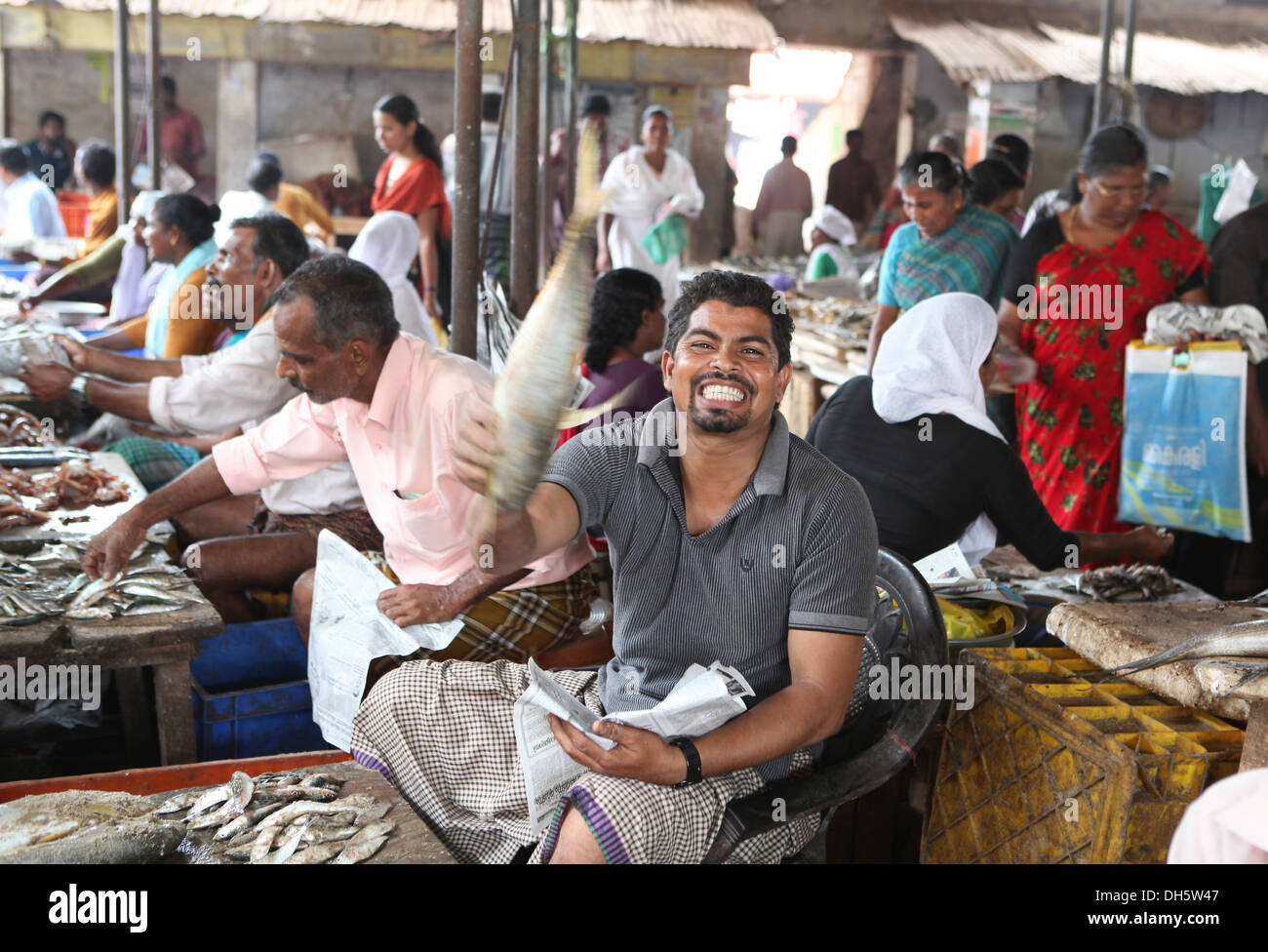 Fish seller in the market of Varkala,Kerala, India, Asia Stock Photo ...