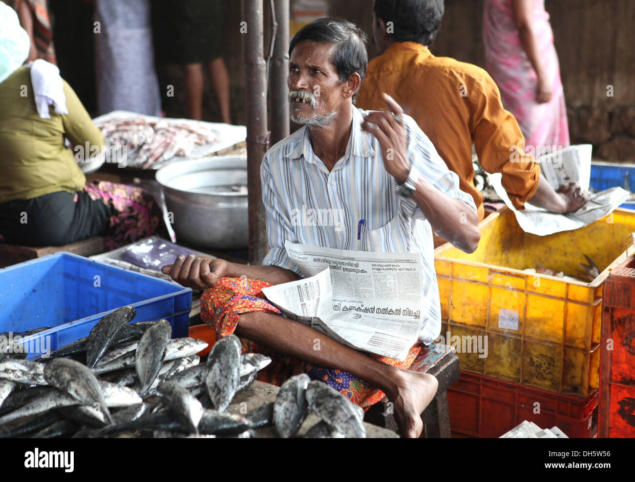 Fish seller in the market of Varkala,Kerala, India, Asia Stock Photo ...