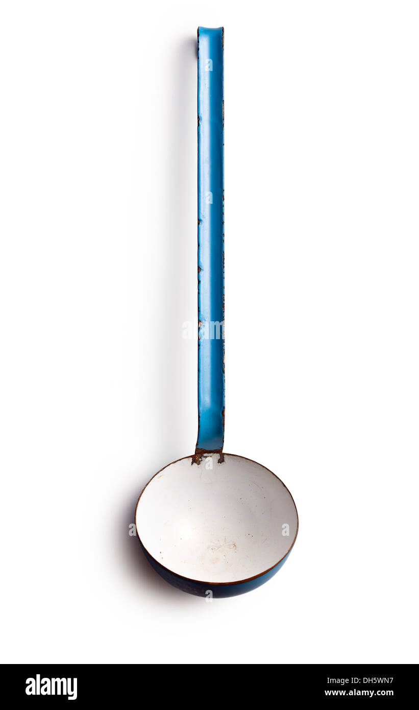 top view of cracked metal soup ladle on white background Stock Photo ...