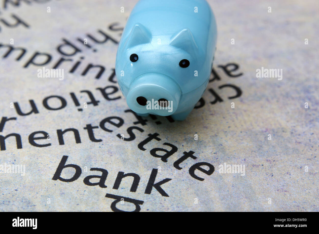 Estate text on paper with piggy bank Stock Photo - Alamy
