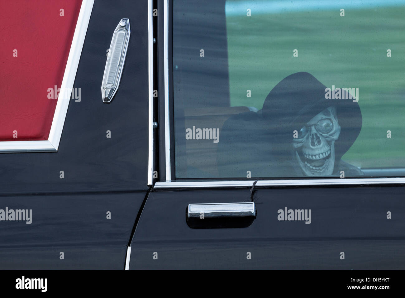 Skeleton in Hearse at Whitby Goth Weekend, November 2013, Whitby, North ...