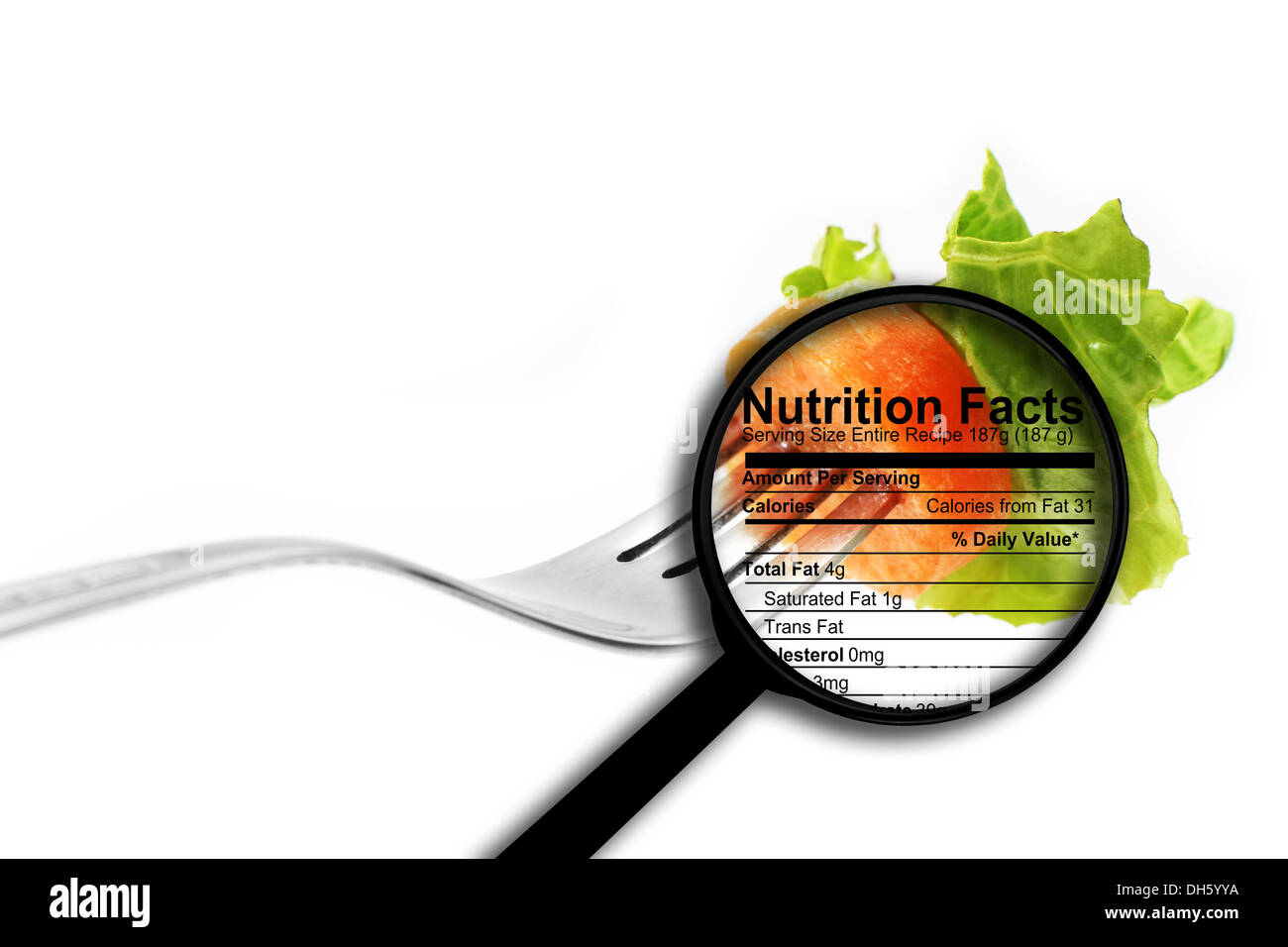 Nutrition facts text in magnifying glass Stock Photo - Alamy