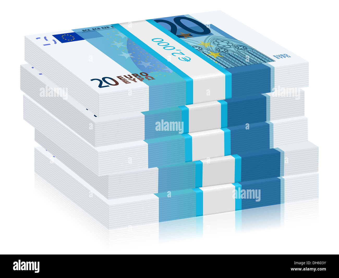 Twenty euro banknotes stacks on a white background. Vector illustration ...
