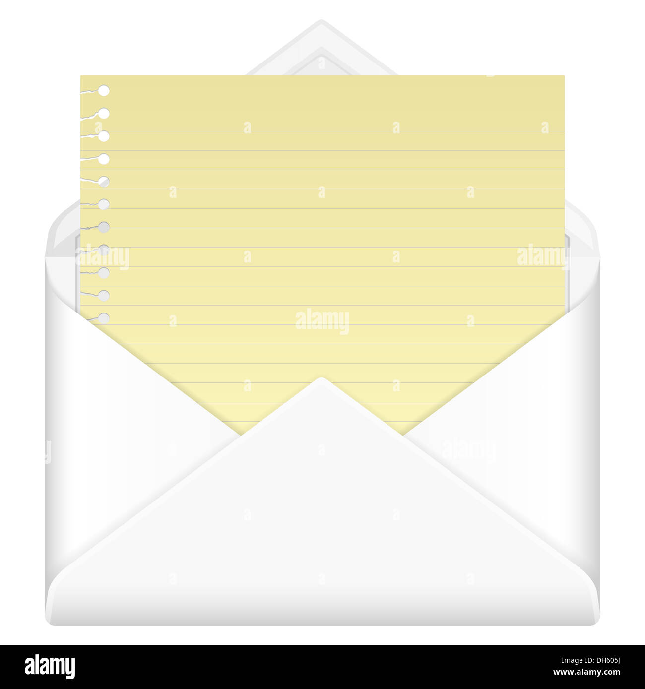 Envelope mail with notepad sheet on a white background Stock Photo - Alamy
