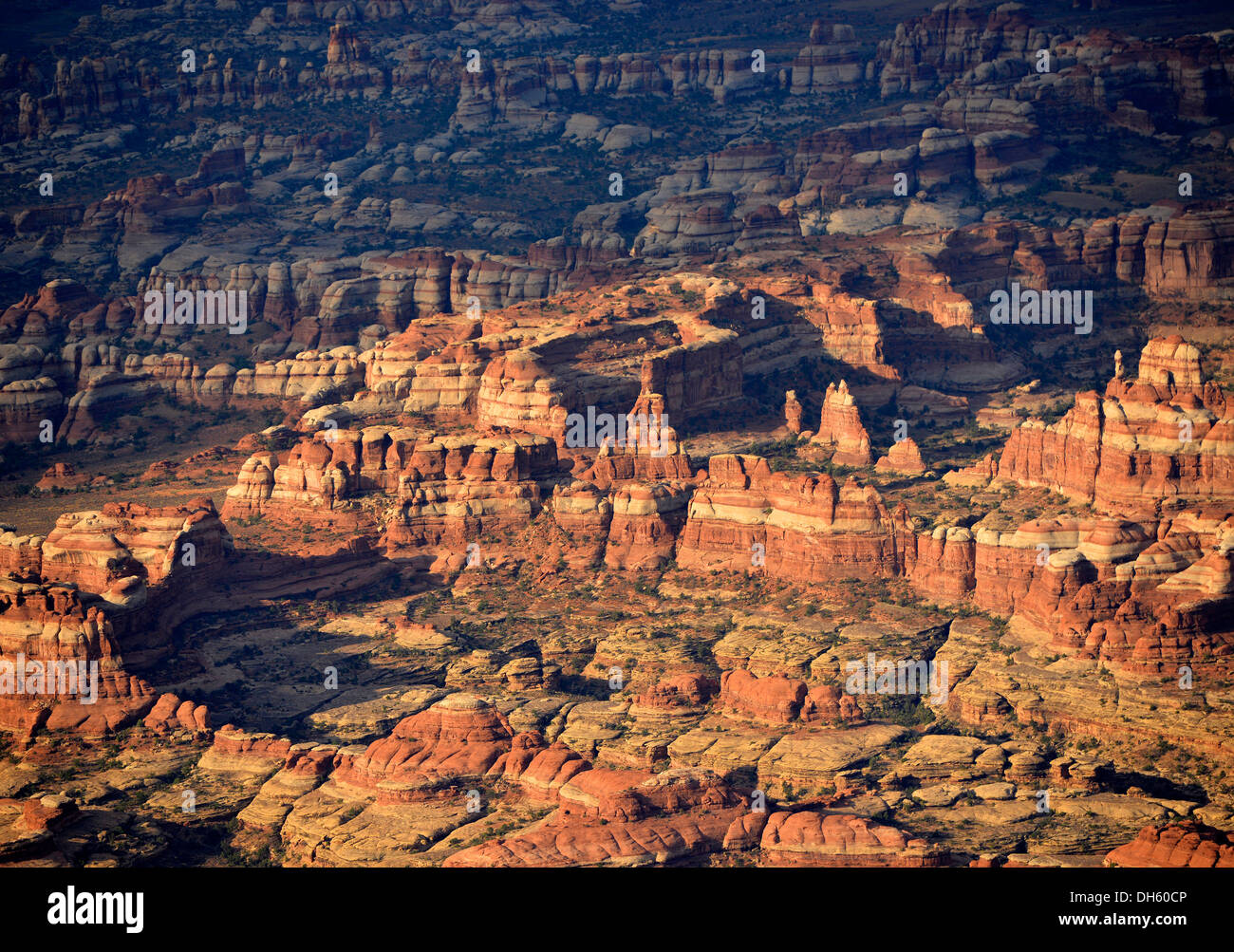 Aerial view, pinnacles in The Needles District, Canyonlands National ...