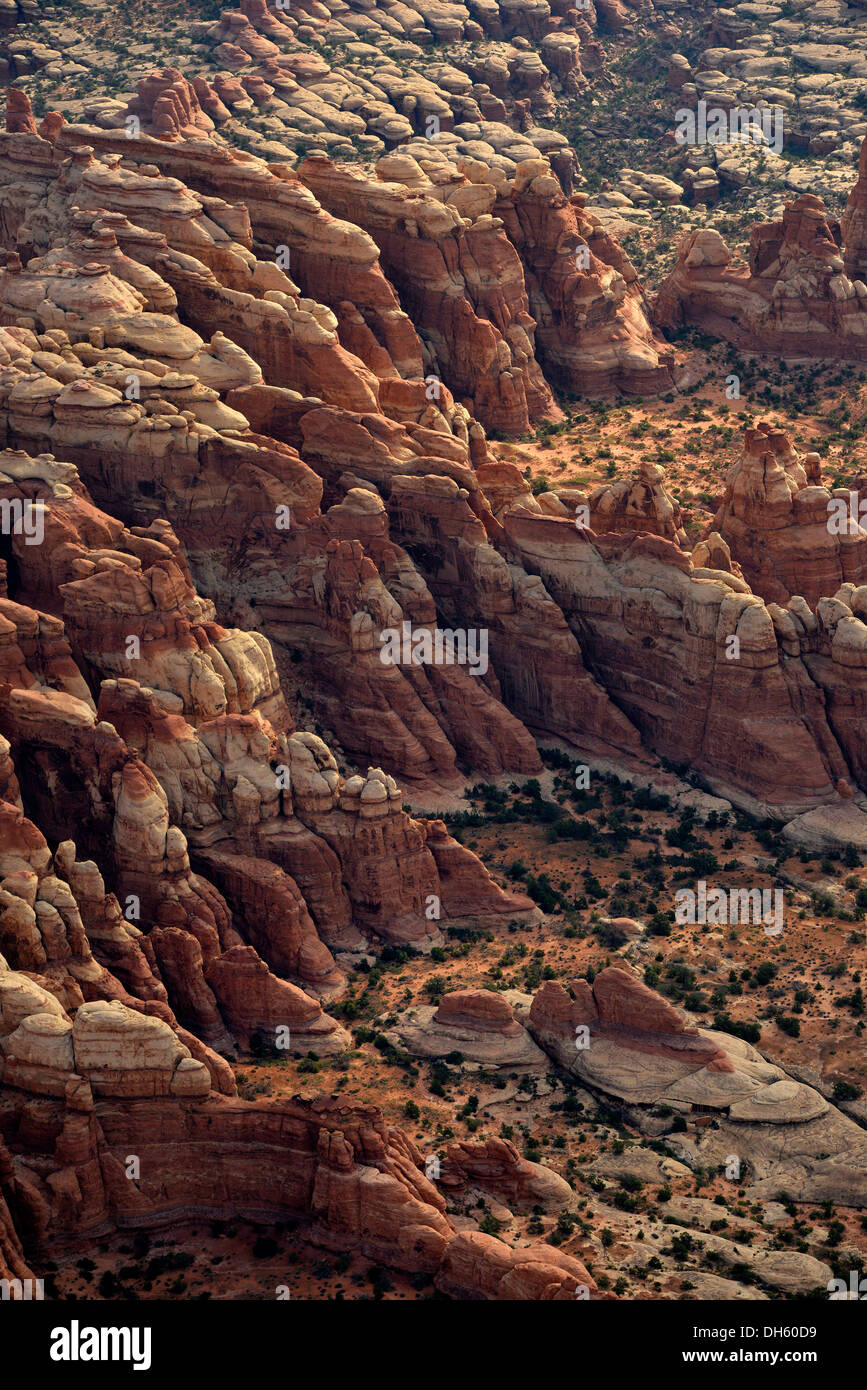 Aerial view, pinnacles in The Needles District, Canyonlands National ...