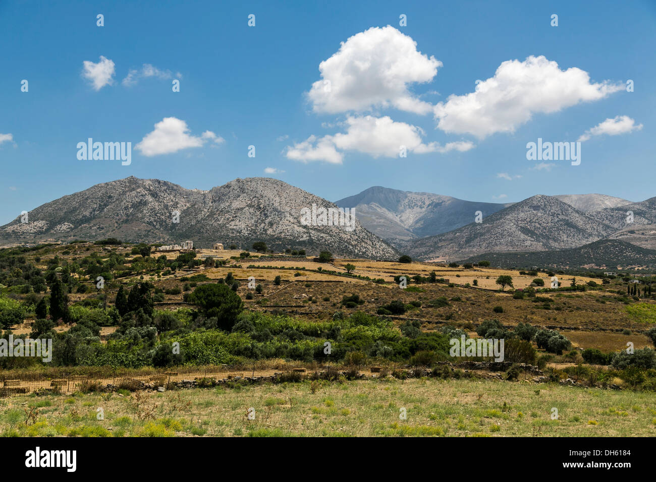 greek landscape with meadow, mountain and blue sky Stock Photo - Alamy
