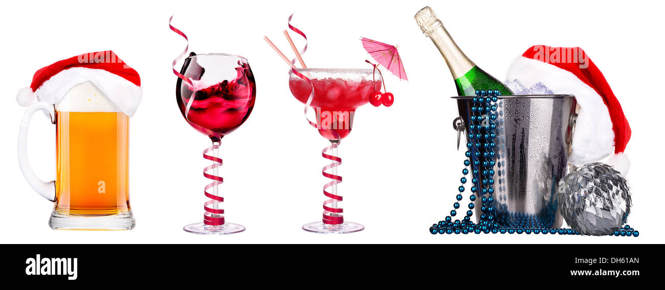 different images of alcohol - beer, martini, cola, champagne, wine ...