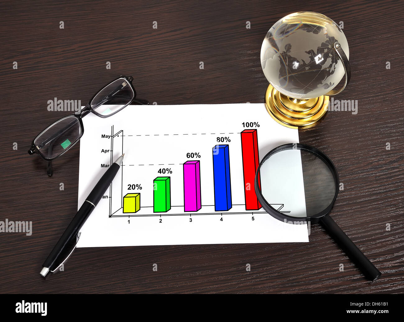 Modern workplace with growth chart on paper Stock Photo - Alamy