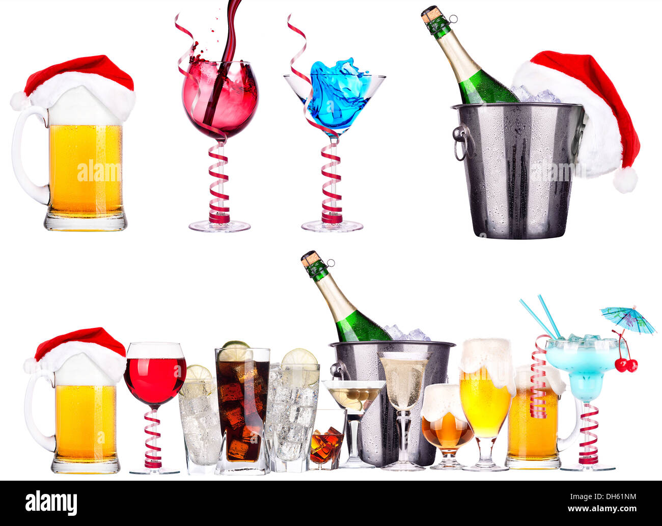 different images of alcohol - beer, martini, cola, champagne, wine ...