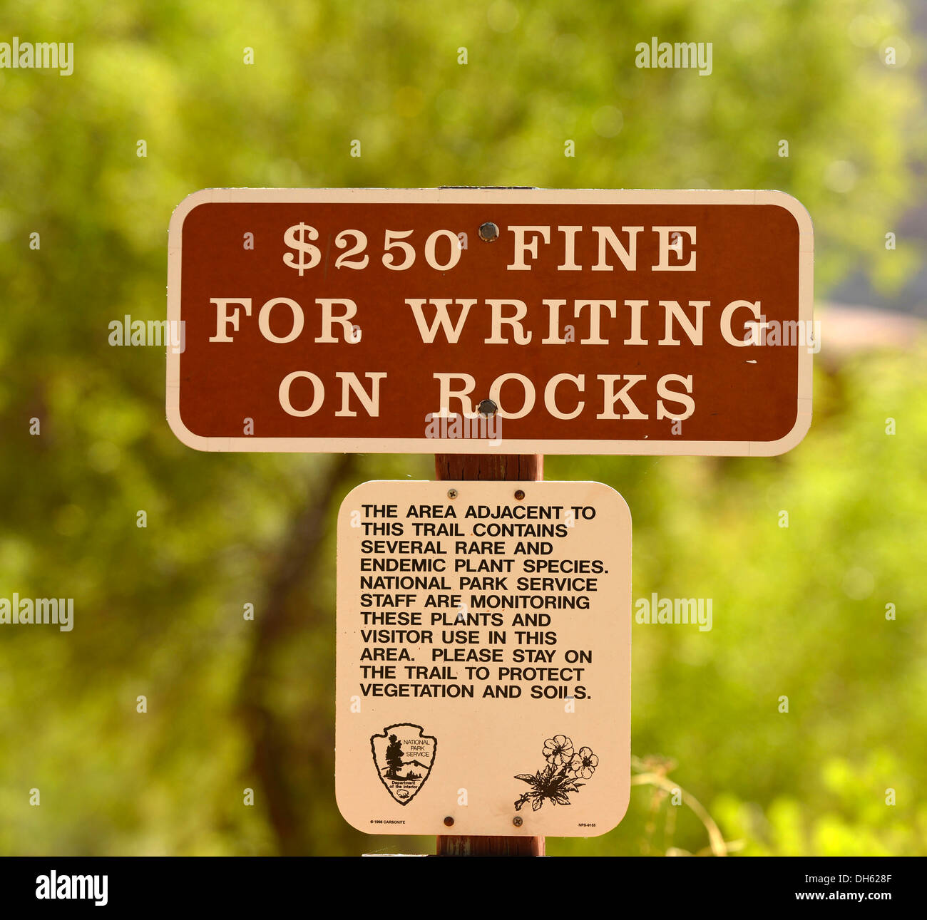 Prohibition sign, no writing on rocks, Capitol Reef National Park, Utah ...