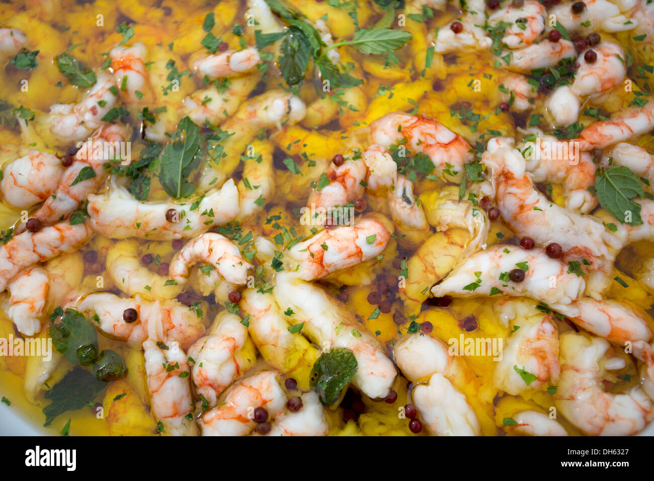 typical italian anti pasti buffet of tiger prawns in oil Stock Photo ...
