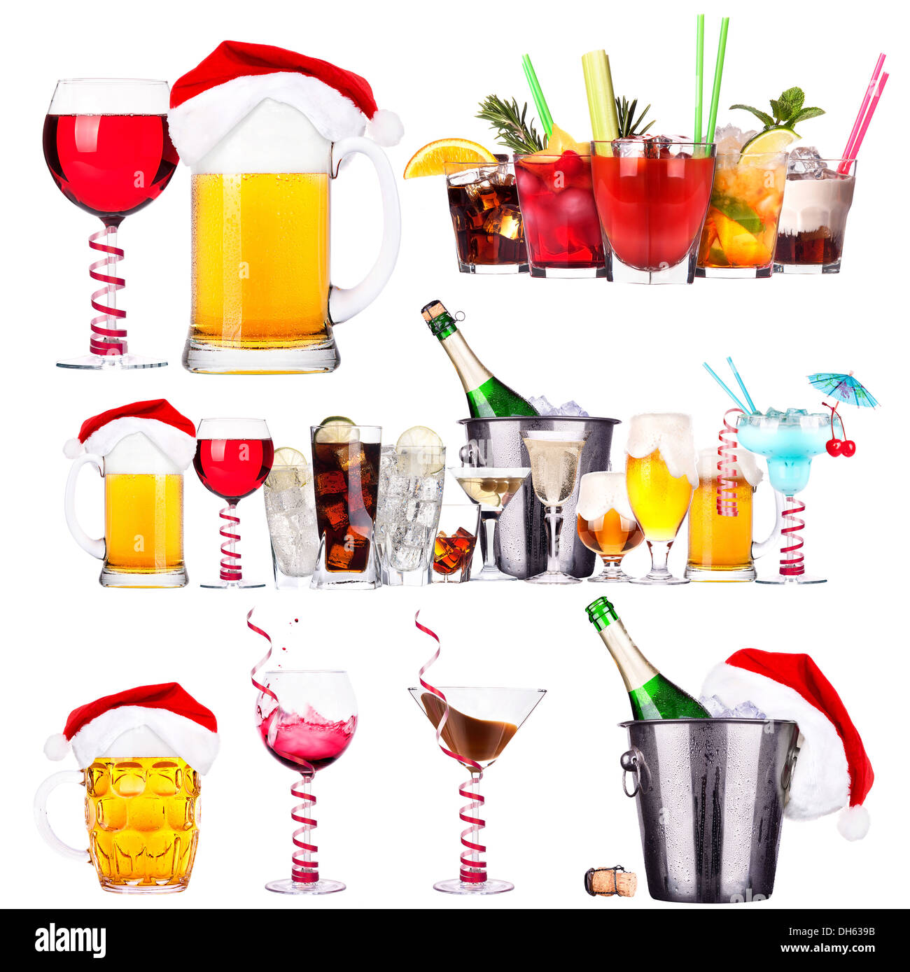 different images of alcohol - beer, martini, cola, champagne, wine ...