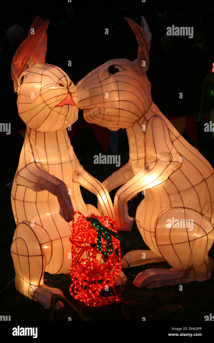 Two White Rabbits Chinese lanterns kissing Stock Photo - Alamy