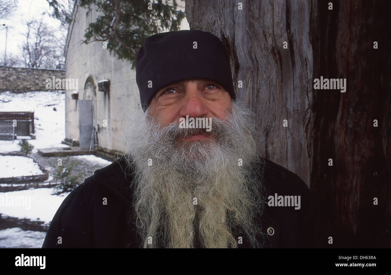 Georgian Orthodox priest in a church yard, Georgia, Caucasus Stock ...