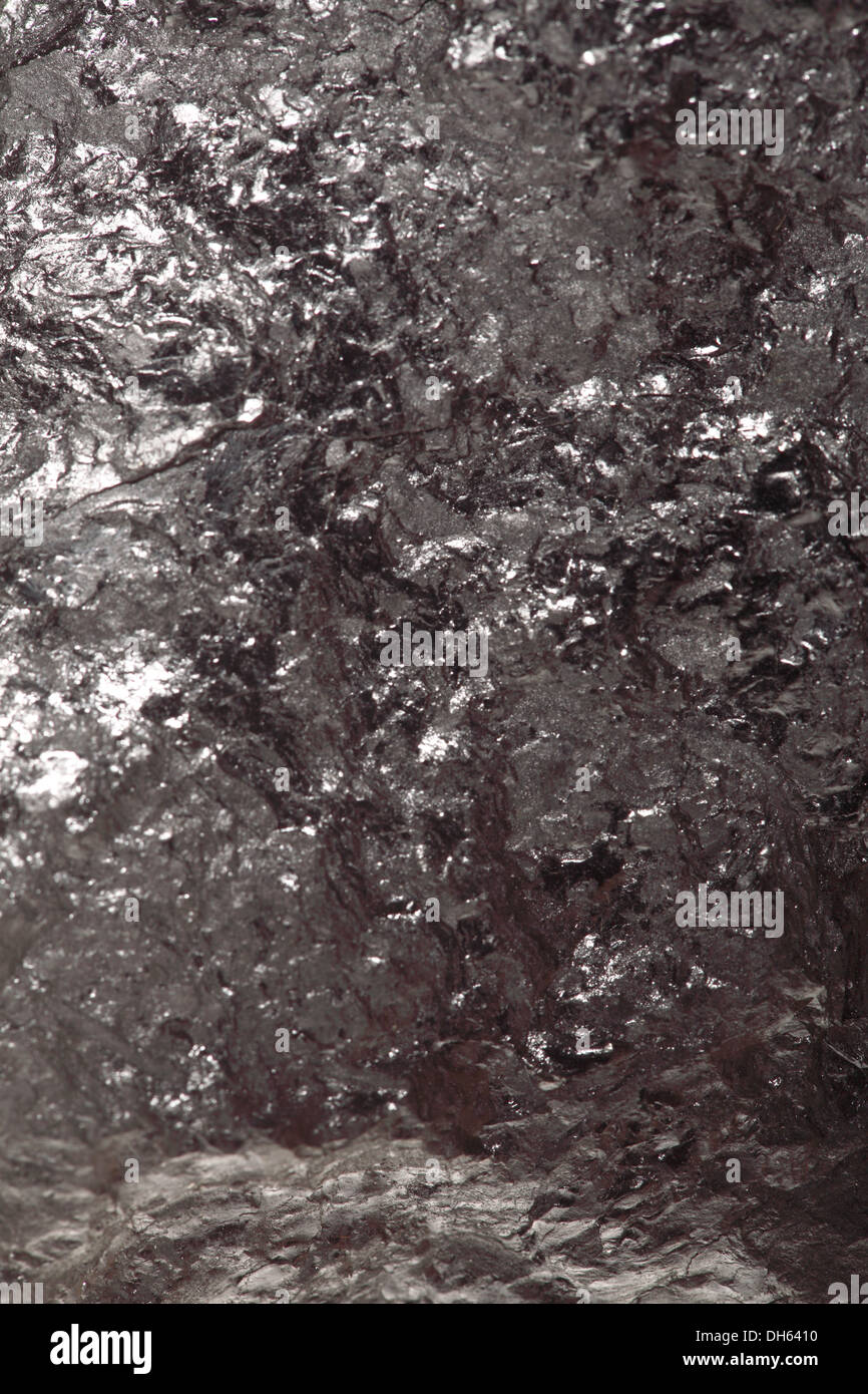 Black hard bituminous coal, carbon nugget closeup macro texture ...