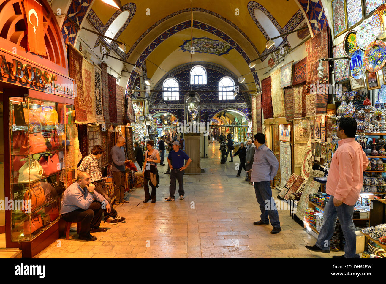 Main aisle of Grand Bazaar, Kapali Carsi, a large covered bazaar in the ...