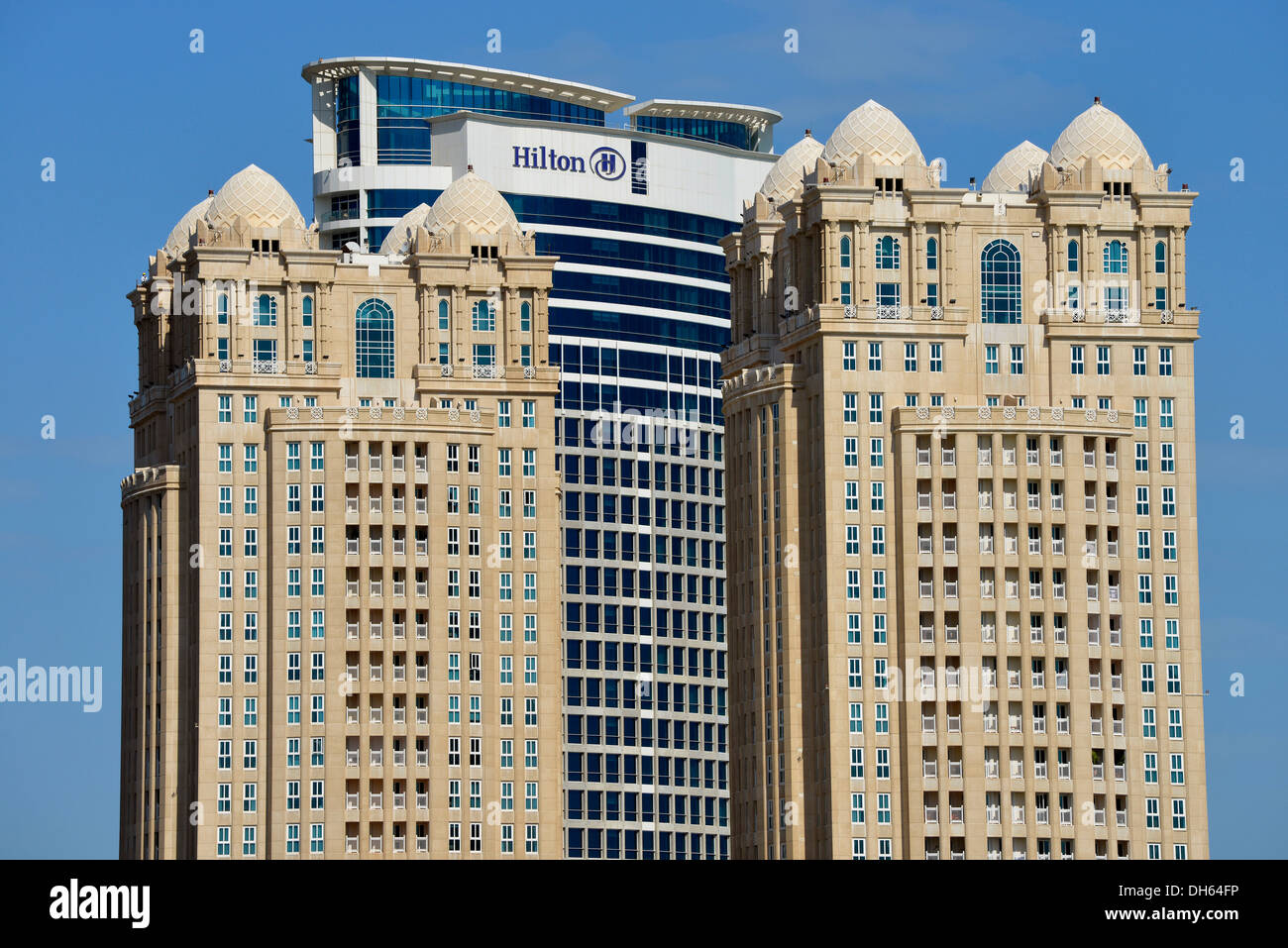Falcon and Pearl Towers, Doha Hilton Hotel, Doha, Doha, Qatar Stock ...